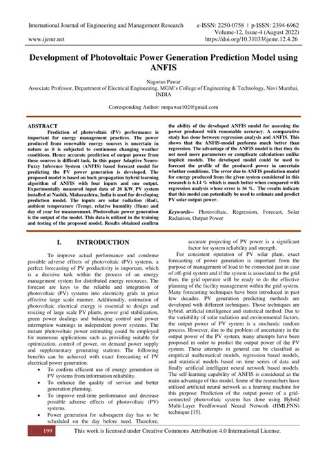 PDF Development Of Photovoltaic Power Generation Prediction Model Using ANFIS