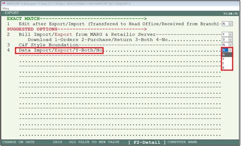 how to enable or disable data import export option in marg software
