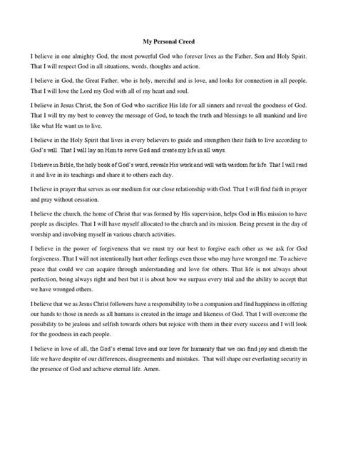My Personal Creed Pdf God Forgiveness