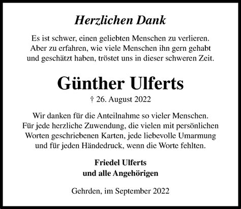 Traueranzeigen Von Günther Ulferts Trauer Anzeigende
