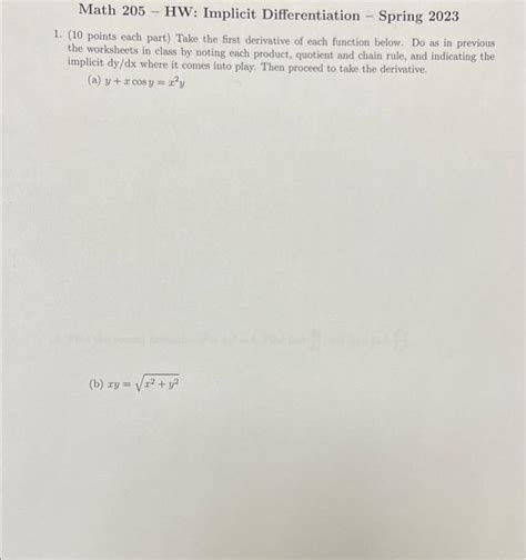Solved Math HW Implicit Differentiation Spring Chegg