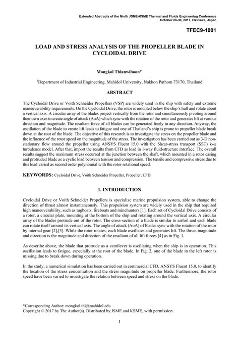 Pdf Load And Stress Analysis Of The Propeller Blade In Cycloidal Drive
