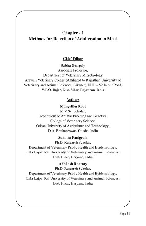 Pdf Methods For Detection Of Adulteration In Meat
