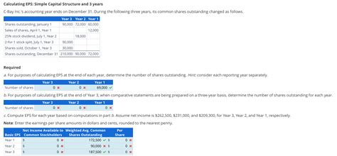 Solved Calculating EPS Simple Capital Structure And 3 Years Chegg Com