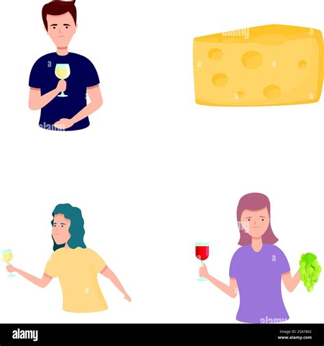 Sommelier Icons Set Cartoon Vector Professional Expert Doing Wine Tasting Look Aroma Taste