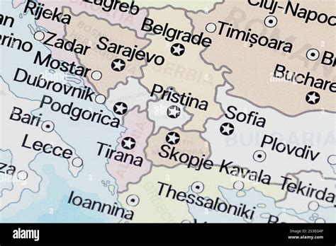 Close Up To A Kosovo Political Map With Most Important Cities And