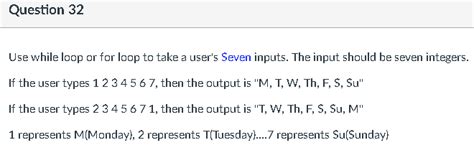 Solved Use While Loop Or For Loop To Take A Users Seven