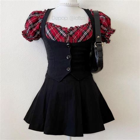 Plaid Bustier Puff Sleeve Milkmaid Top Japanese Depop In 2024