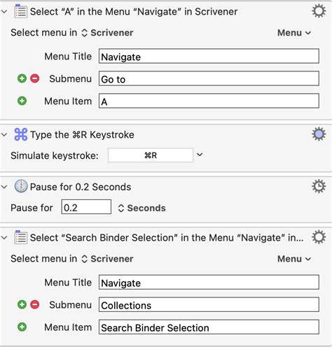 Keyboard Maestro Palette With Three Simple Actions For Scrivener Mac