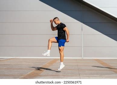 Strong Sexy Male Jumping Warming Before Stock Photo 2250361971 Shutterstock