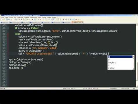 Python PyQt Interfaz gráfica QtSql MySQL y QTableWidget Actualizar registros jQuery