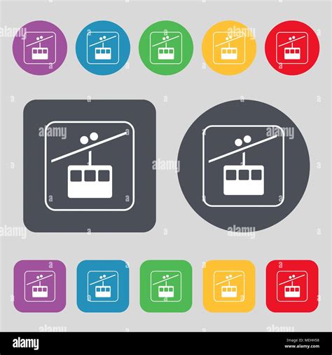 Cable Car Line Icon Sign A Set Of 12 Colored Buttons Flat Design