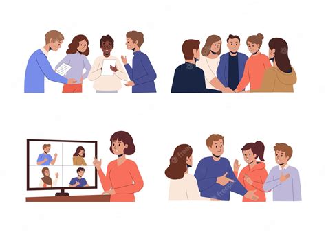 팀 작업 사람들은 평면 스타일로 벡터 일러스트 레이 션을 설정 프리미엄 벡터