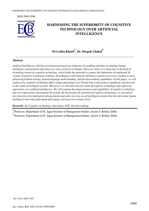 Pdf Harnessing The Superiority Of Cognitive Technology Over Artificial Intelligence