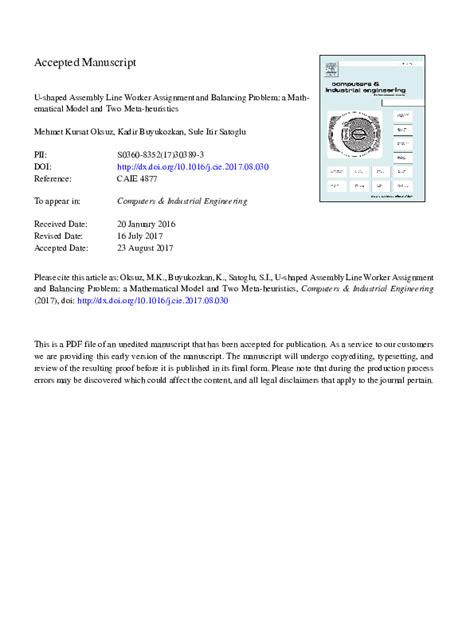 Pdf U Shaped Assembly Line Worker Assignment And Balancing Problem A Mathematical Model And