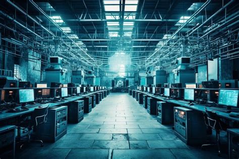 Computer Lab With Network Servers Premium Ai Generated Image
