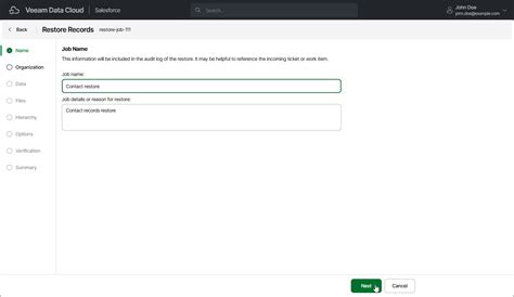 Step Specify Restore Job Name Veeam Data Cloud