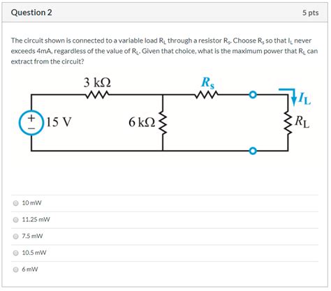 solved question 2 5 pts the circuit shown is connected to a