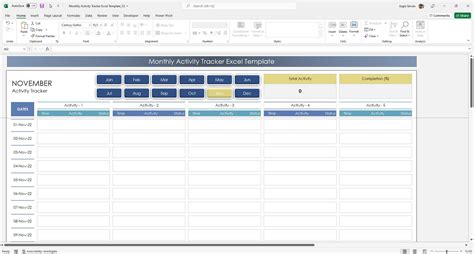 Monthly Activity Tracker Excel Template Editable Activity Etsy