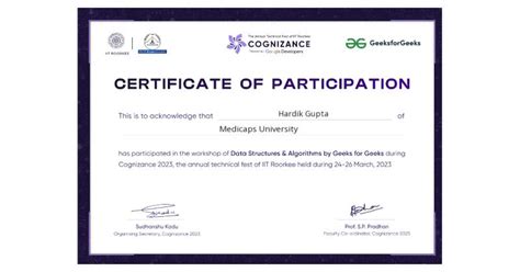Hardik Gupta On Linkedin Hardik Gupta Certificate Of Workshop On Data Structures And Algorithms