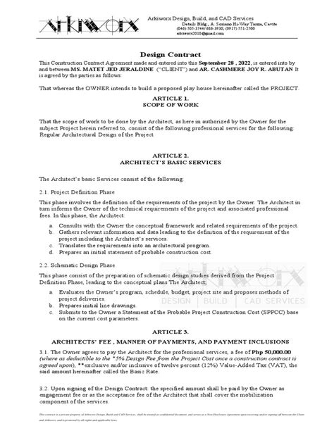 Design Contract Draft Pdf Architect Economies