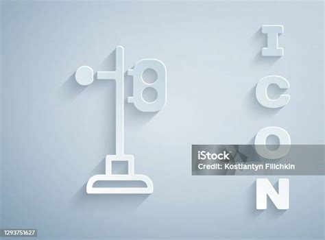 회색 배경에 격리 된 기차 신호등 아이콘을 잘라 용지 열차의 움직임을 조절하기 위한 신호등 종이 아트 스타일 벡터 0명에 대한