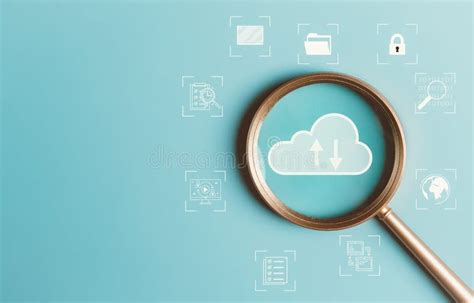 Cloud Computing To Upload Data Magnifier Glass Focus To Cloud Big Data To Download And Loading