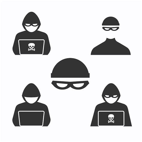 Premium Vector Set Of Hackers Icon Cyber Criminal At Laptop Stealing User Personal Data