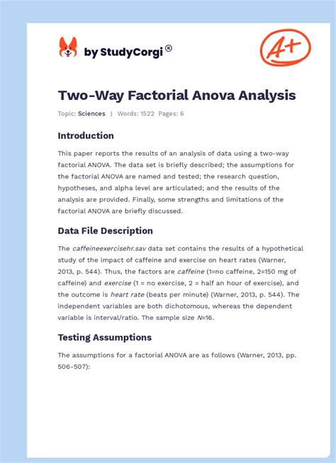 Two Way Factorial Anova Analysis Free Essay Example