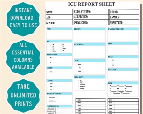Icu Brain Sheet Icu Nurse Brain Icu Report Sheet Full Etsy