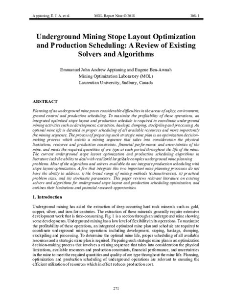Pdf Underground Mining Stope Layout Optimization And Production Scheduling A Review Of