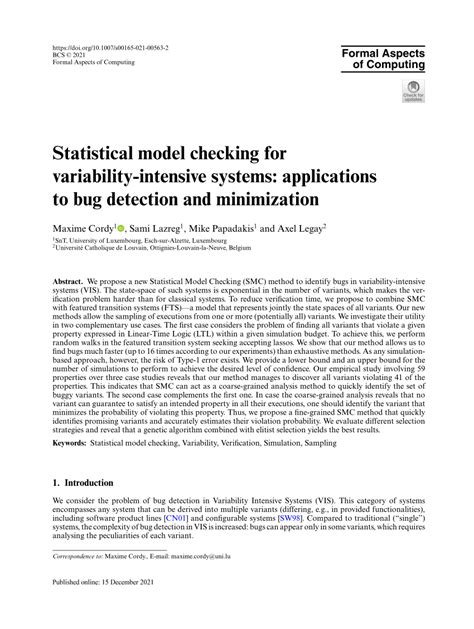 Pdf Statistical Model Checking For Variability Intensive Systems Applications To Bug
