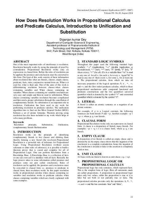 Pdf How Does Resolution Works In Propositional Calculus And Predicate