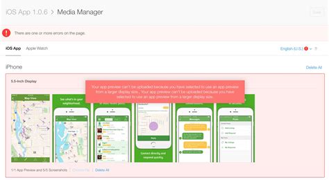 ios itunes connect media manager app preview not downsizing stack