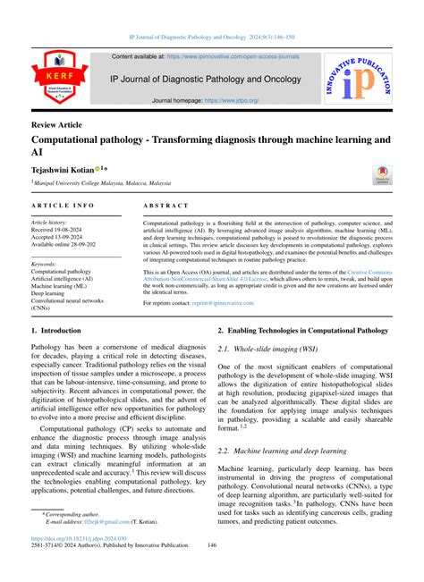 pdf computational pathology transforming diagnosis through machine learning and ai