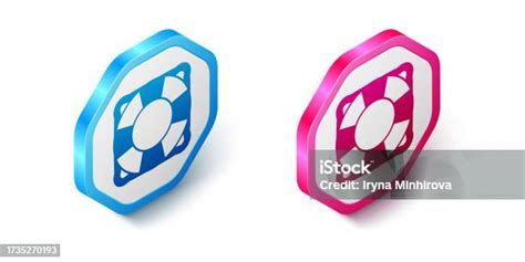 흰색 배경에 격리 된 등색 Life Buoy 아이콘 구명벨트 기호 육각 버튼 벡터 3차원 형태에 대한 스톡 벡터 아트 및 기타 이미지 3차원 형태 구명 기구 구조