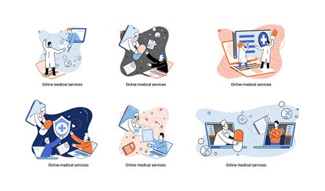 온라인 의료 서비스 웹 사이트 및 모바일 응용 프로그램 전문 의료 상담 은유 받기 Brand Name Online Messaging Platform에 대한 스톡 벡터 아트