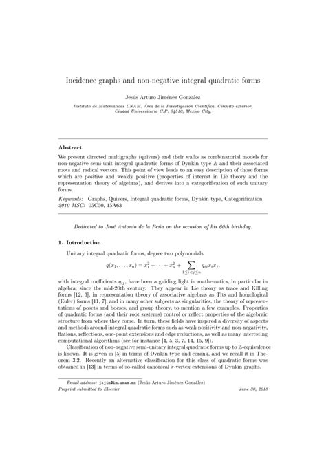 Pdf Incidence Graphs And Non Negative Integral Quadratic Forms