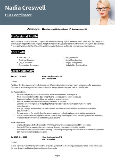 BIM Coordinator CV Example Building Information Modelling
