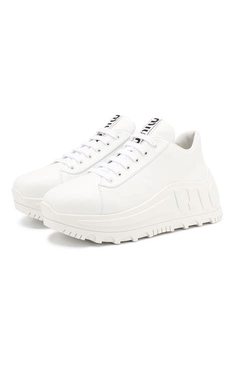 Женские белые кожаные кроссовки Miu Miu купить в интернет магазине ЦУМ арт 5e758c 3aqn