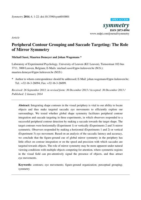 Pdf Peripheral Contour Grouping And Saccade Targeting The Role Of