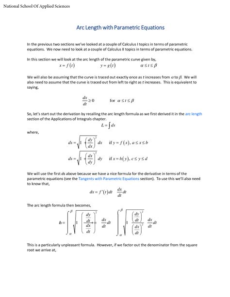 SOLUTION Arc Length With Parametric Equations Notes And Solved Examples Studypool