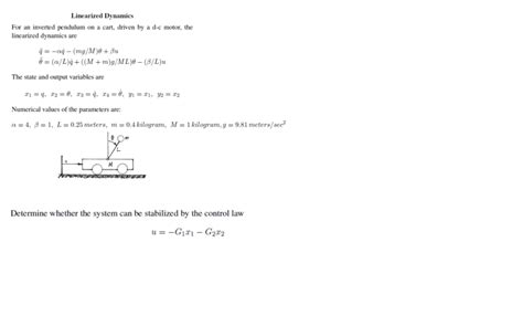 solved linearized dynamics for an inverted pendulum on a