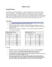 Lab 1 Projectile Motion Physics Lab 1 Projectile Motion We Will Use This 2 D Golf Simulation