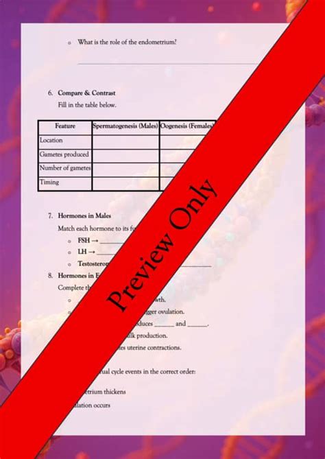 Human Reproductive System Worksheet And Answer Key Biology And Health Science