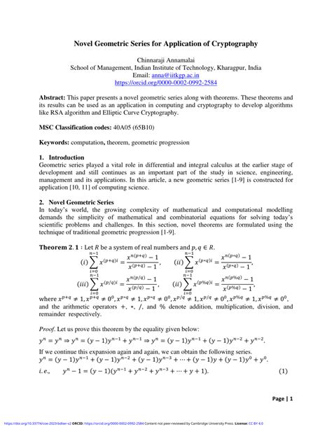 Pdf Novel Geometric Series For Application Of Cryptography