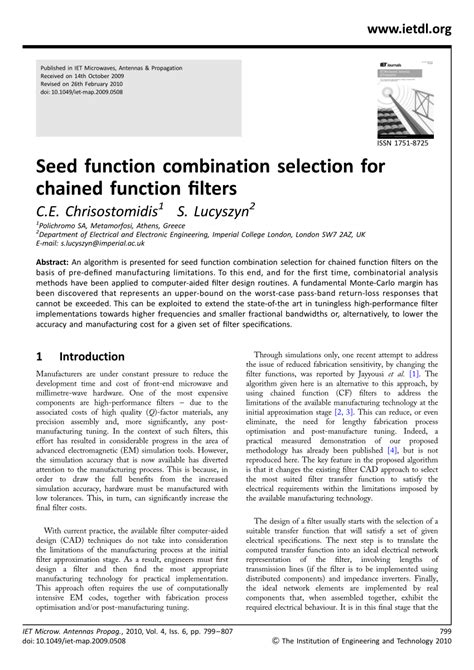 Pdf Seed Function Combination Selection For Chained Function Filters