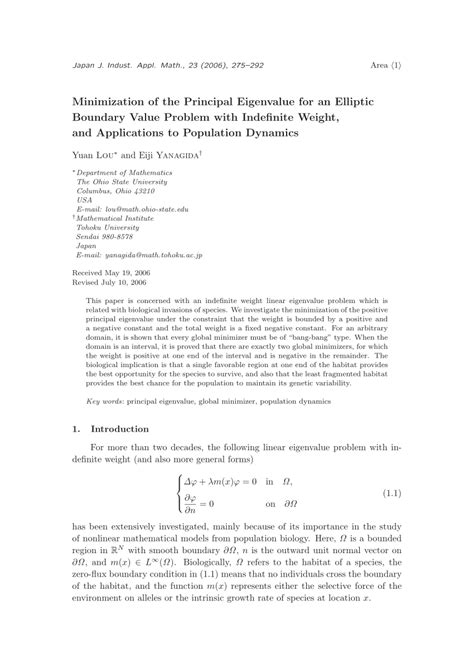 Pdf Minimization Of The Principal Eigenvalue For An Elliptic Boundary Value Problem With