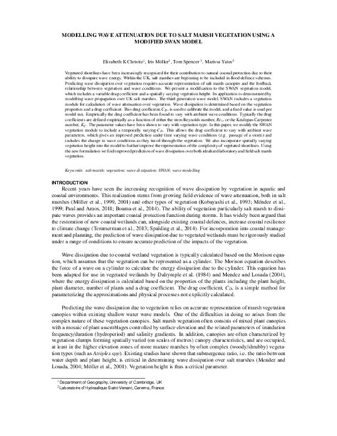 Pdf Modeling Wave Attenuation Due To Saltmarsh Vegetation Using A Modified Swan Model
