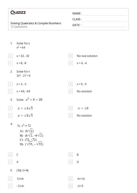 50 Complex Numbers Worksheets For 10th Class On Quizizz Free And Printable